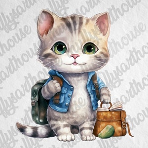 PNG Watercolor School Cats Clipart,back to School Bundle,school Animals ...