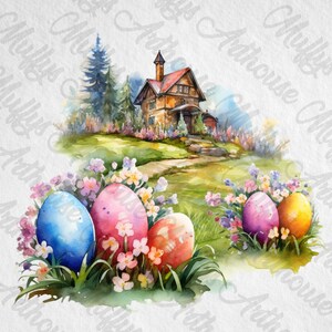 20 Easter Cottage Cliparts,watercolor Effect Easter Prints,easter Png ...