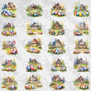 20 Easter Cottage Cliparts,watercolor Effect Easter Prints,easter Png ...