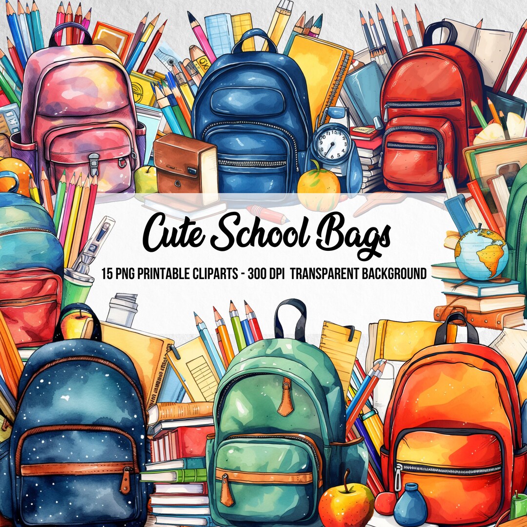 Watercolor School Bag Clipart: Back to School PNG (digital Download) - Etsy