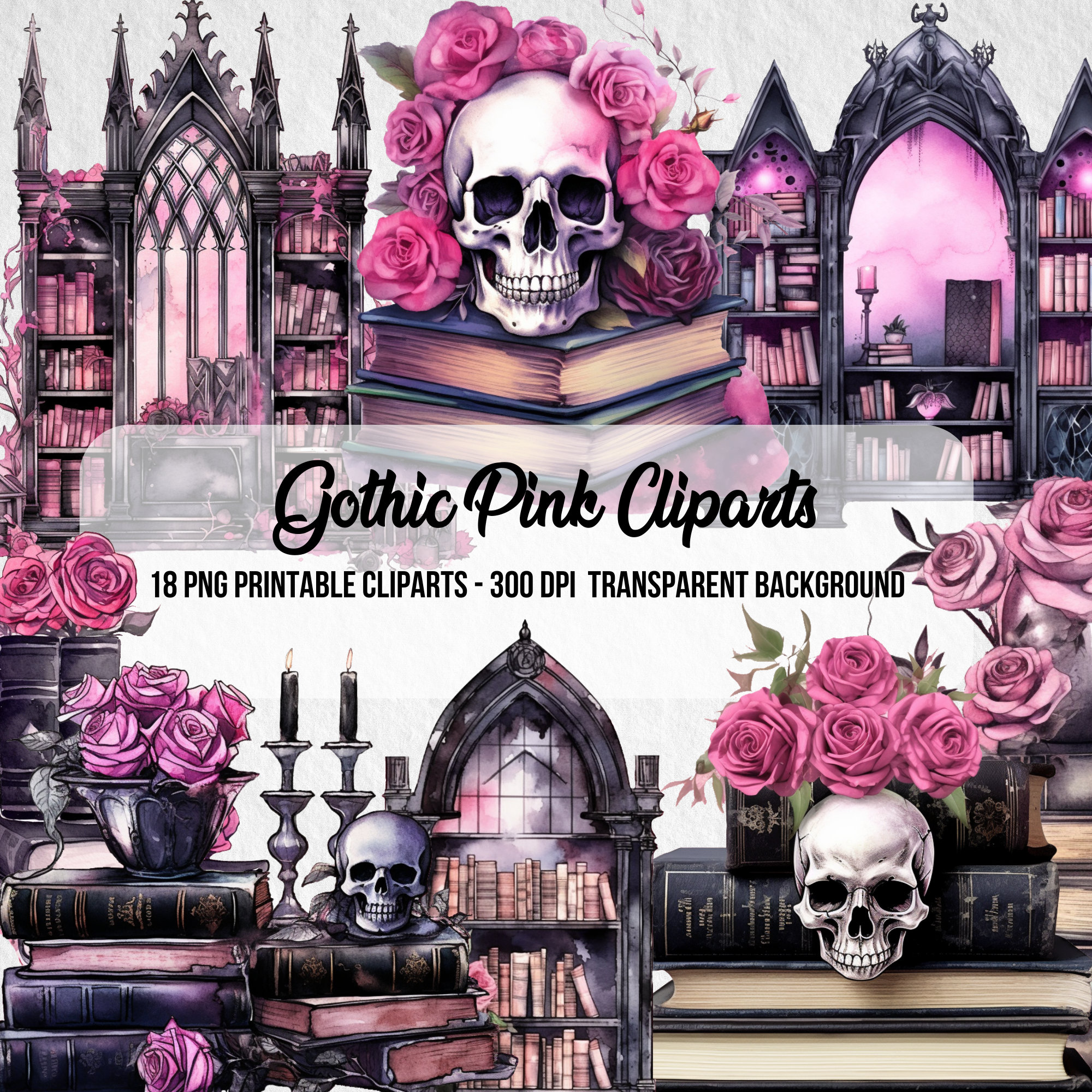 Gothic Pink Clipartswatercolor Effectcommercial - Etsy