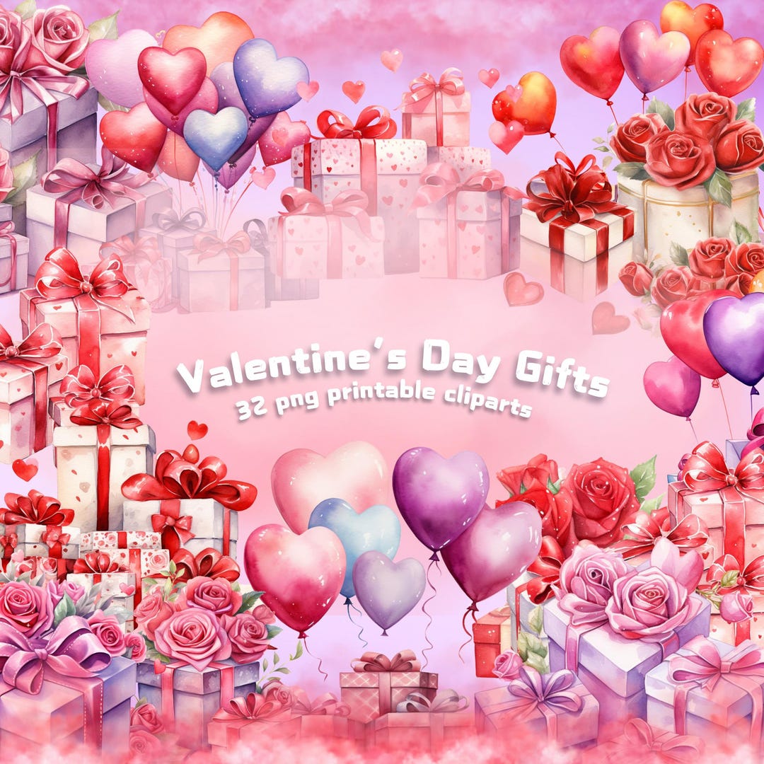 Romantic Gift Boxes Cliparts,valentine's Day Gift,flowered Gifte ...