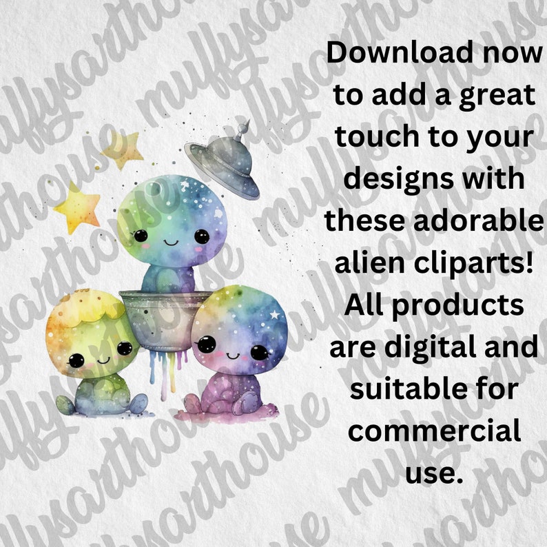 Watercolor Alien Cliparts Fantasy Cliparts Digital Aliens - Etsy