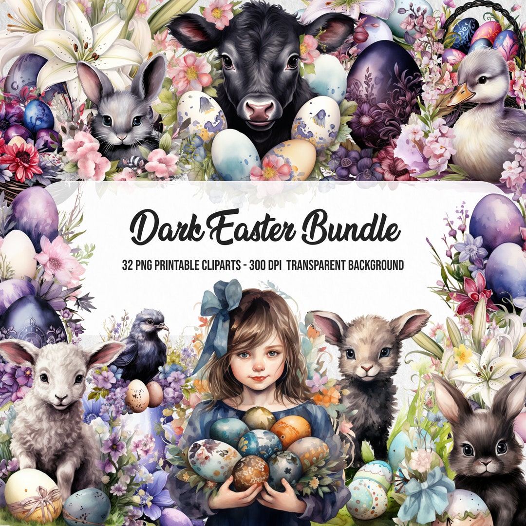 32 Dark Easter Clipart Bundle,fantasy Easter Art,gothic Easter Animal ...