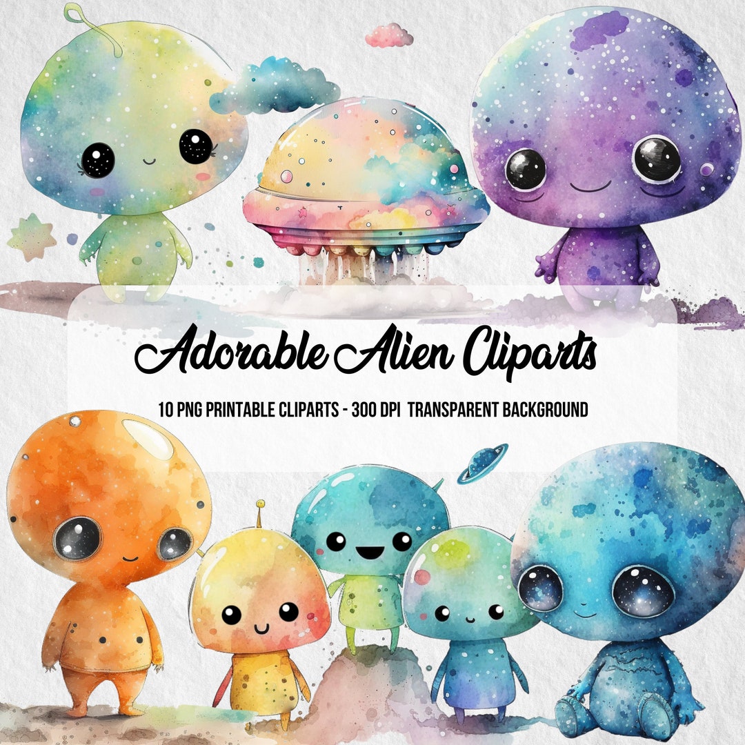 Watercolor Alien Cliparts, Fantasy Cliparts, Digital Aliens, Nursery ...
