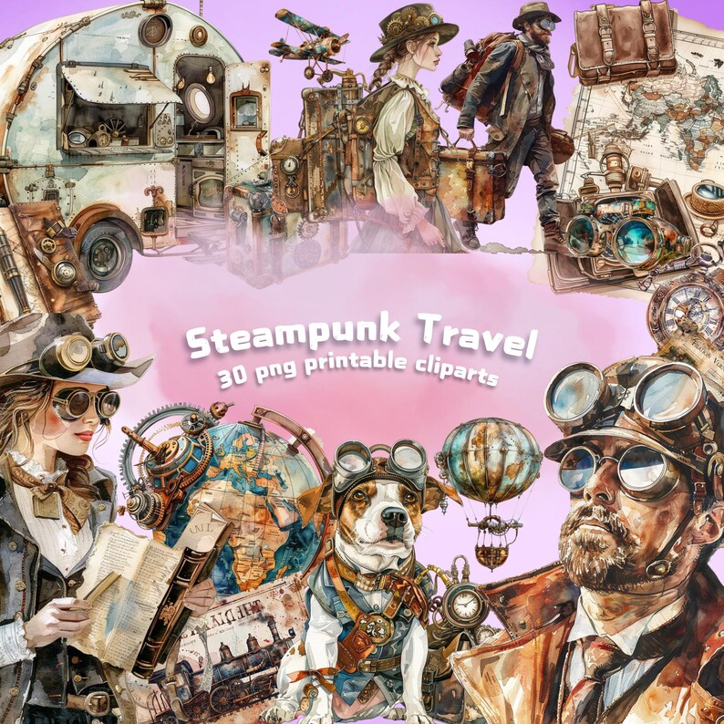 Steampunk Travel Clipart Bundle, Adventure PNG (digital Download) - Etsy