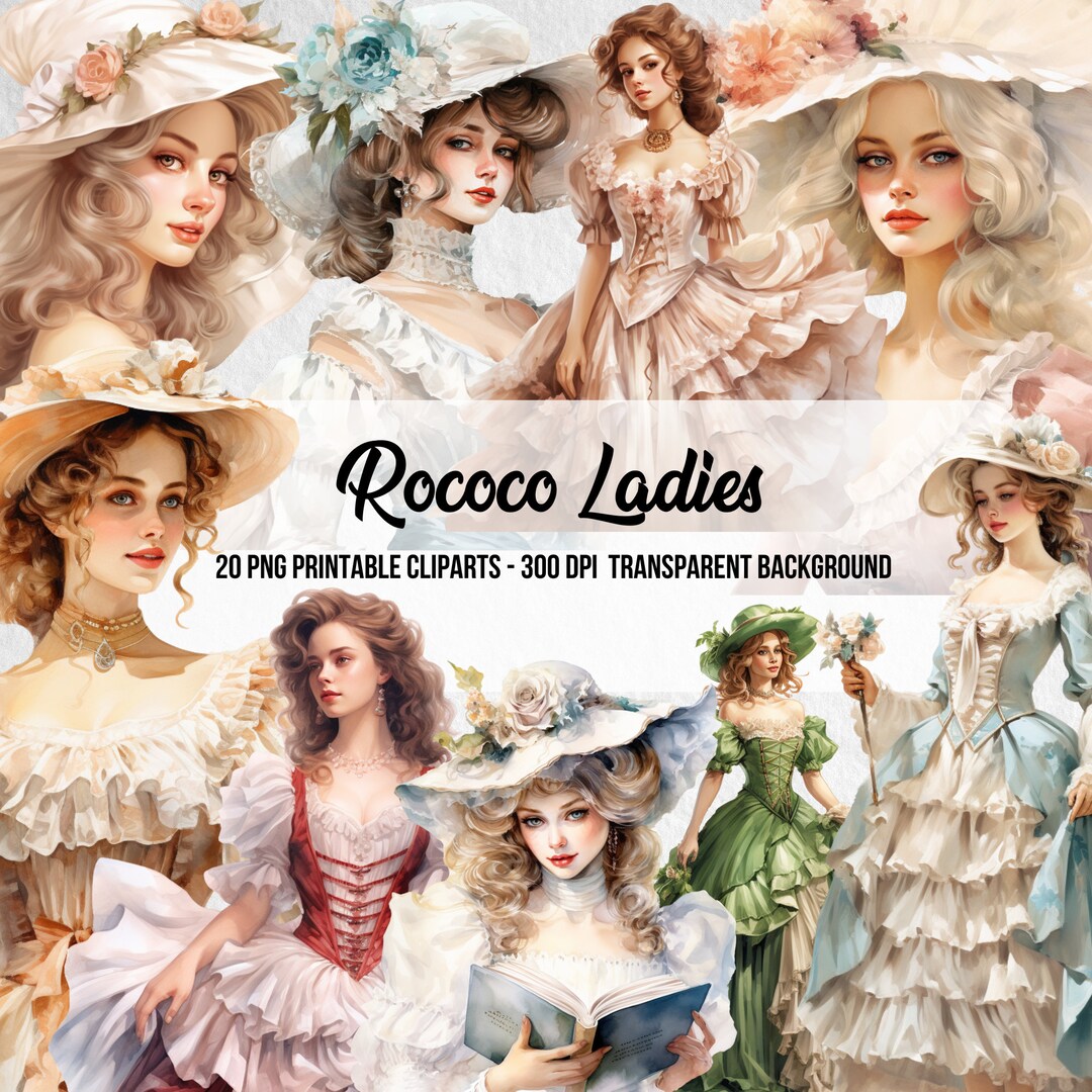 Rococo Lady Cliparts,watercolor Cliparts,renaissance Elements,rococo ...