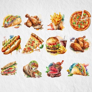 Foods Clipart,food Prints,fast Food Clipart,realistic Art,watercolor ...