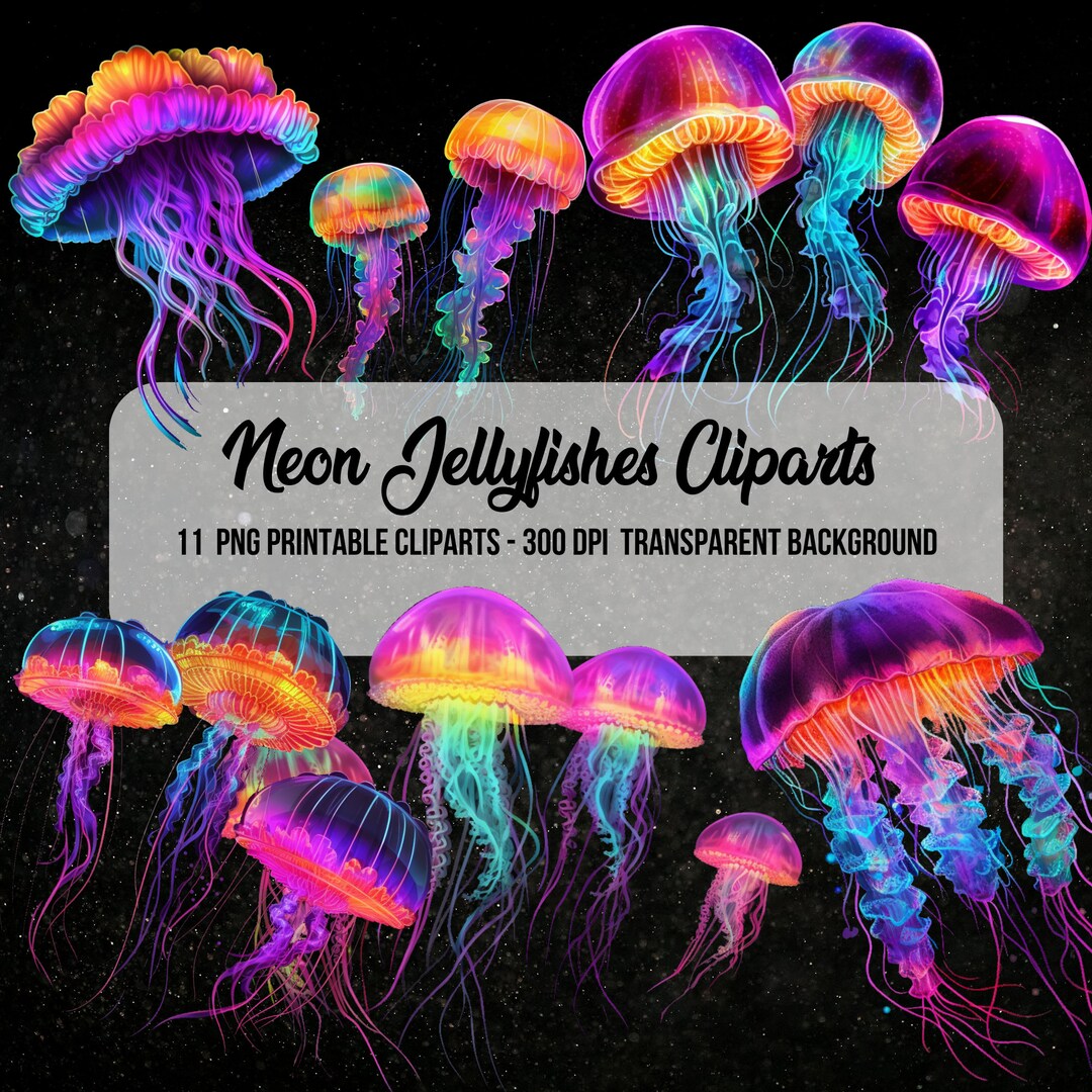 Neon Jellyfish Cliparts,underwater Cliparts,junk Journal,scrapbook ...