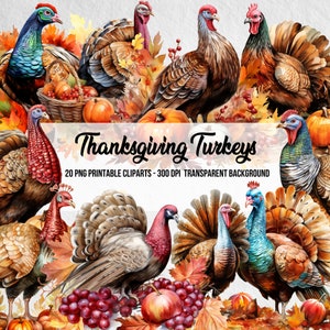 Thanksgiving Turkeys Cliparts,watercolor Clipart,fall Clipart,autumn ...