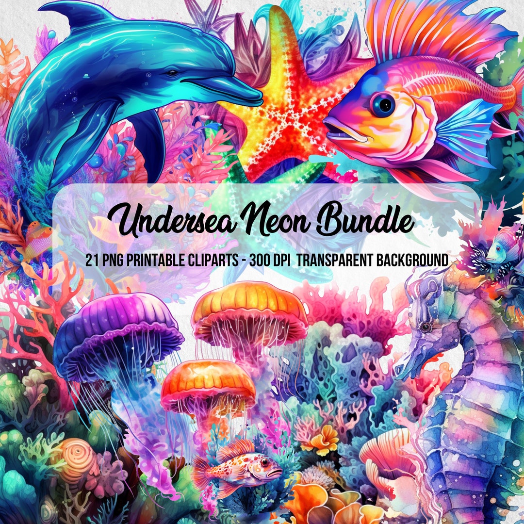 Neon Undersea Cliparts, Ocean PNG Bundle (digital Download) - Etsy UK