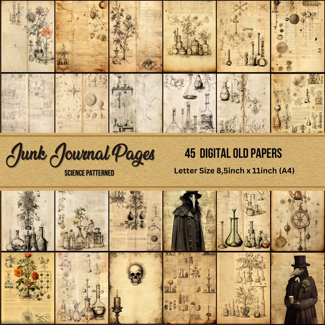 Junk Journal Pages,science Textures,parchment Papers,printable Old ...