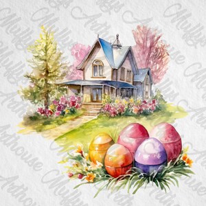 20 Easter Cottage Cliparts,watercolor Effect Easter Prints,easter Png ...
