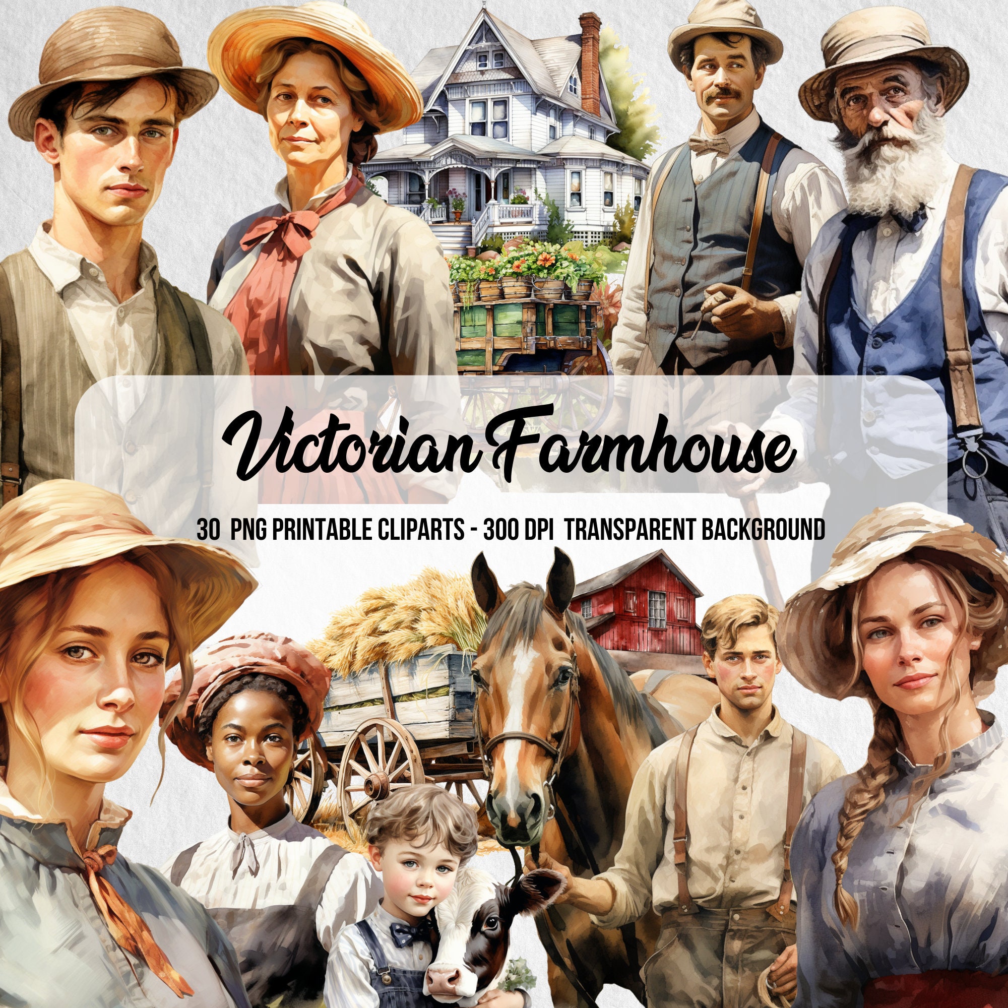 Watercolor Victorian Farmhouse Clipart Bundle (PNG Digital Download) - Etsy