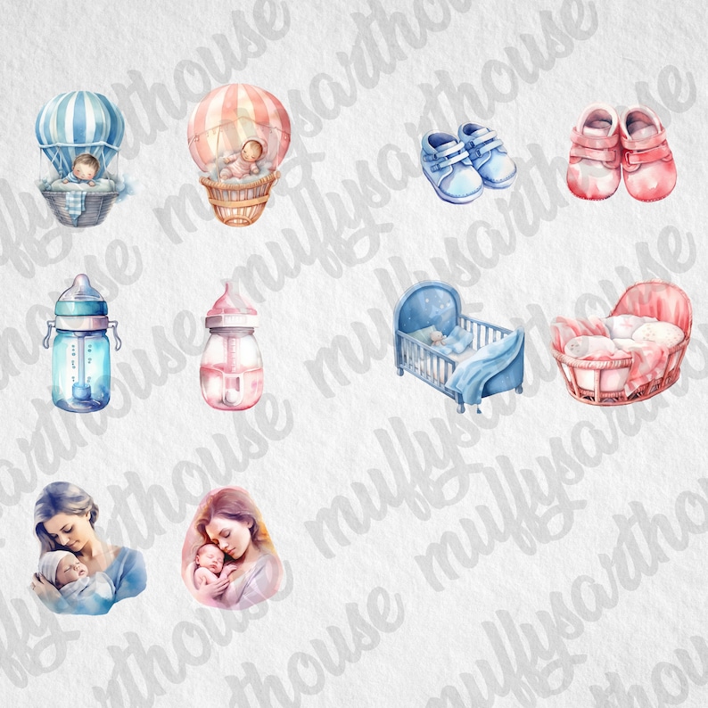 Watercolor Gender Reveal Clipart Bundle, Baby Shower Graphics (digital ...