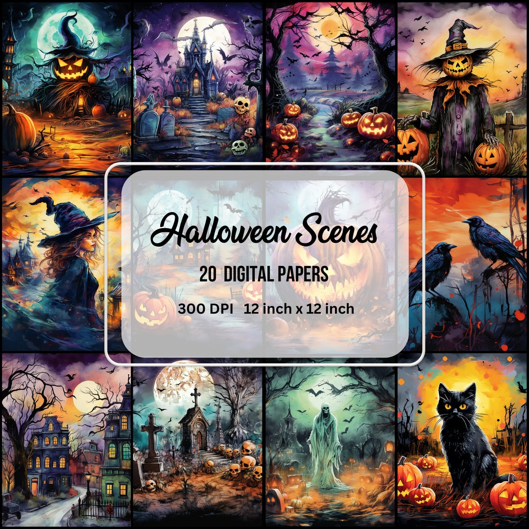 Printable Spooky Halloween Digital Papers,halloween Ephemera,instant ...