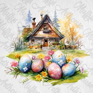 20 Easter Cottage Cliparts,watercolor Effect Easter Prints,easter Png ...