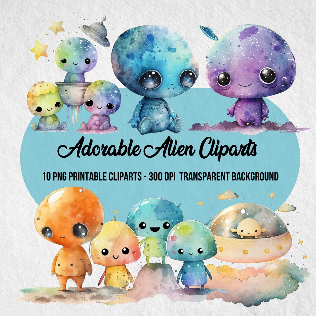 Watercolor Alien Cliparts Fantasy Cliparts Digital Aliens - Etsy