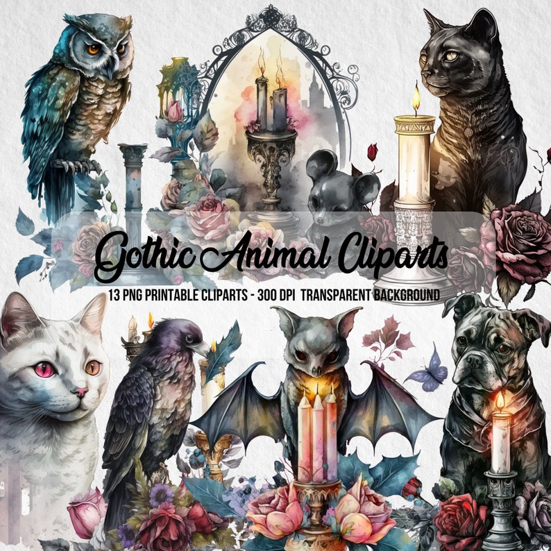 Gothic Animal Clipartpng Gothicjunk Journalscrapbookgothic - Etsy