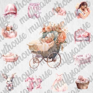 Baby Girl Bundle,watercolor Clipart,baby Shower,newborn Baby, Clipart ...