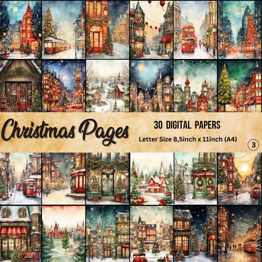 Printable City Christmas Digital Pages,christmas Ephemeras,instant ...