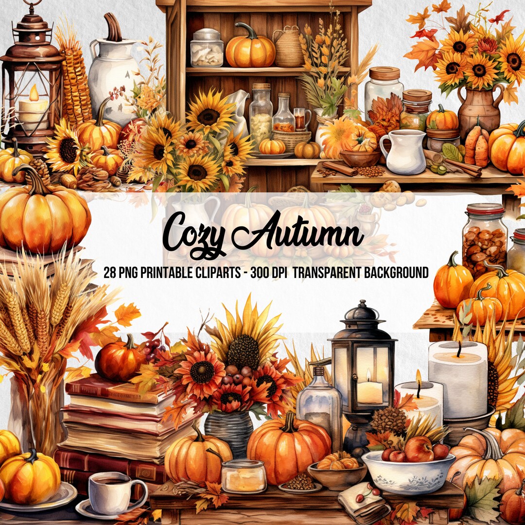 Cozy Autumn Cliparts,watercolor Cliparts,fall Clipart,autumn Elements ...