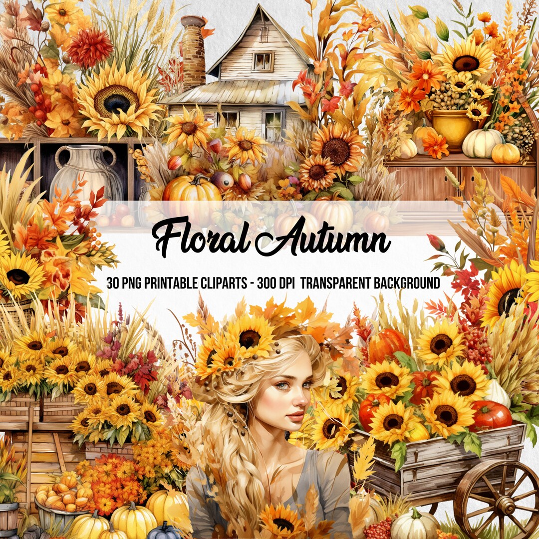 Floral Autumn Cliparts,watercolor Clipart,fall Clipart,autumn Element ...