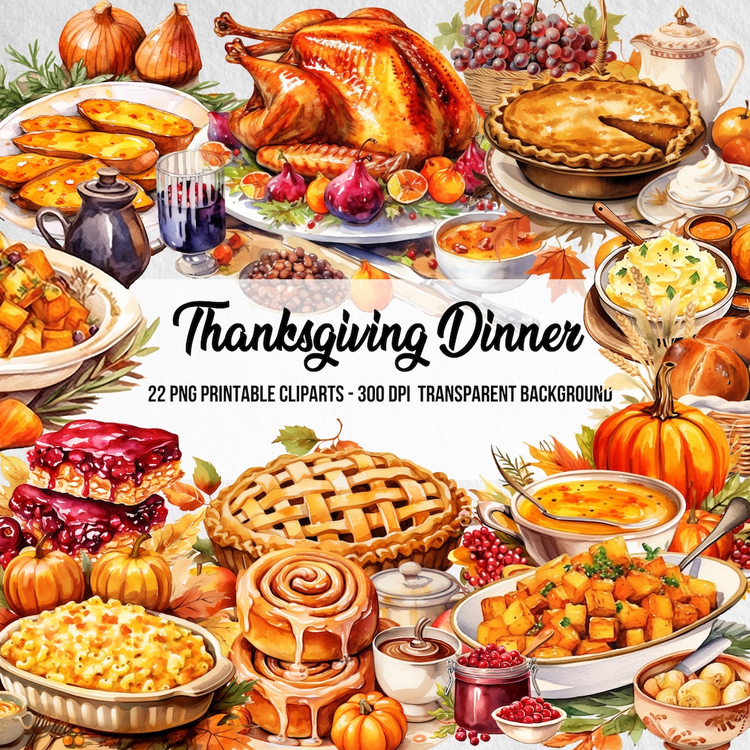 Thanksgiving Dinner Clipart,watercolor Clipart,fall Clipart,autumn ...