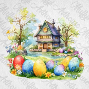 20 Easter Cottage Cliparts,watercolor Effect Easter Prints,easter Png ...