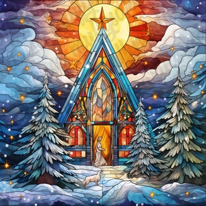 Printable Stained Glass Christmas Digital Paper,christmas Ephemera ...