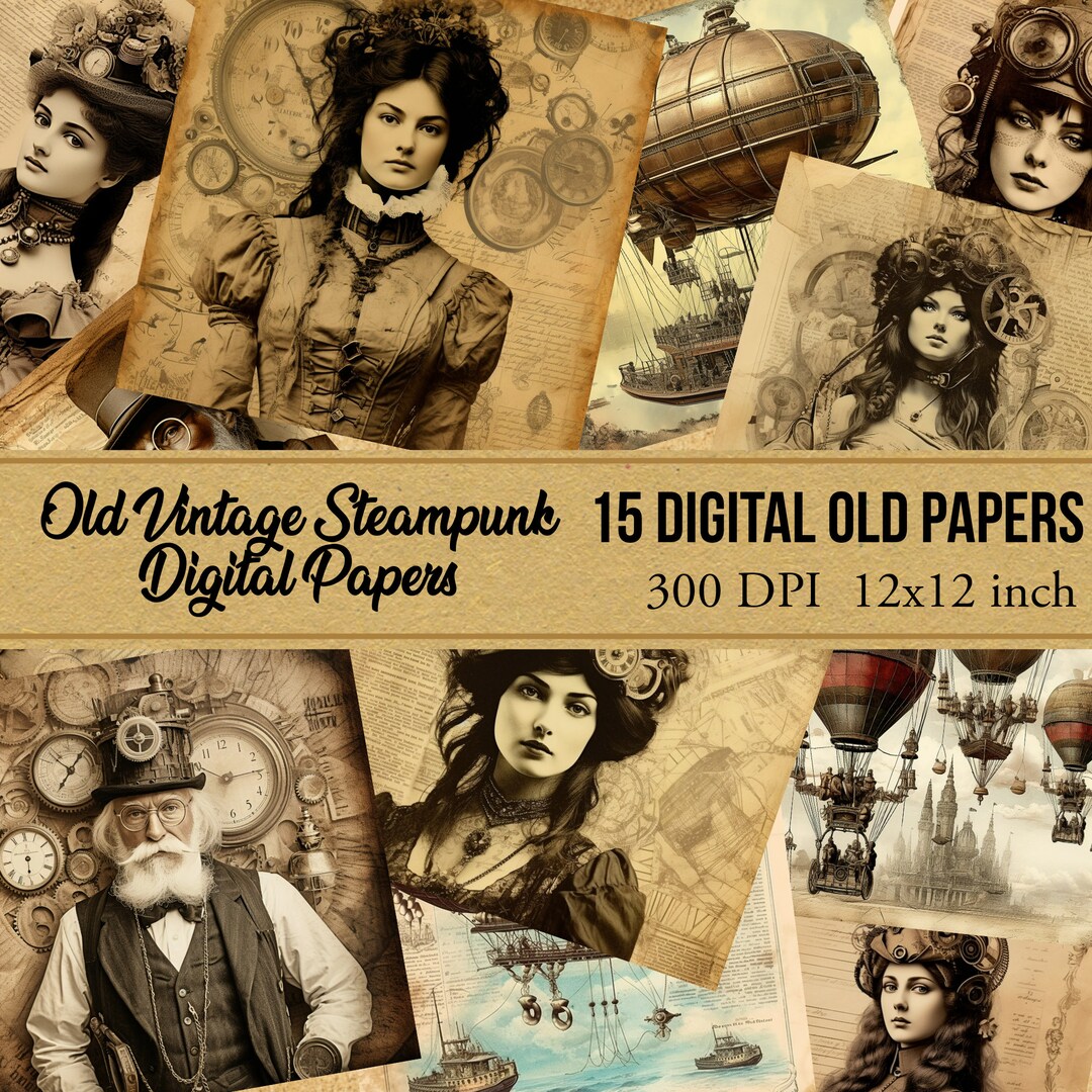 15 Steampunk Themed Old Digital Printable Paper,steampunk Ephemera Art ...