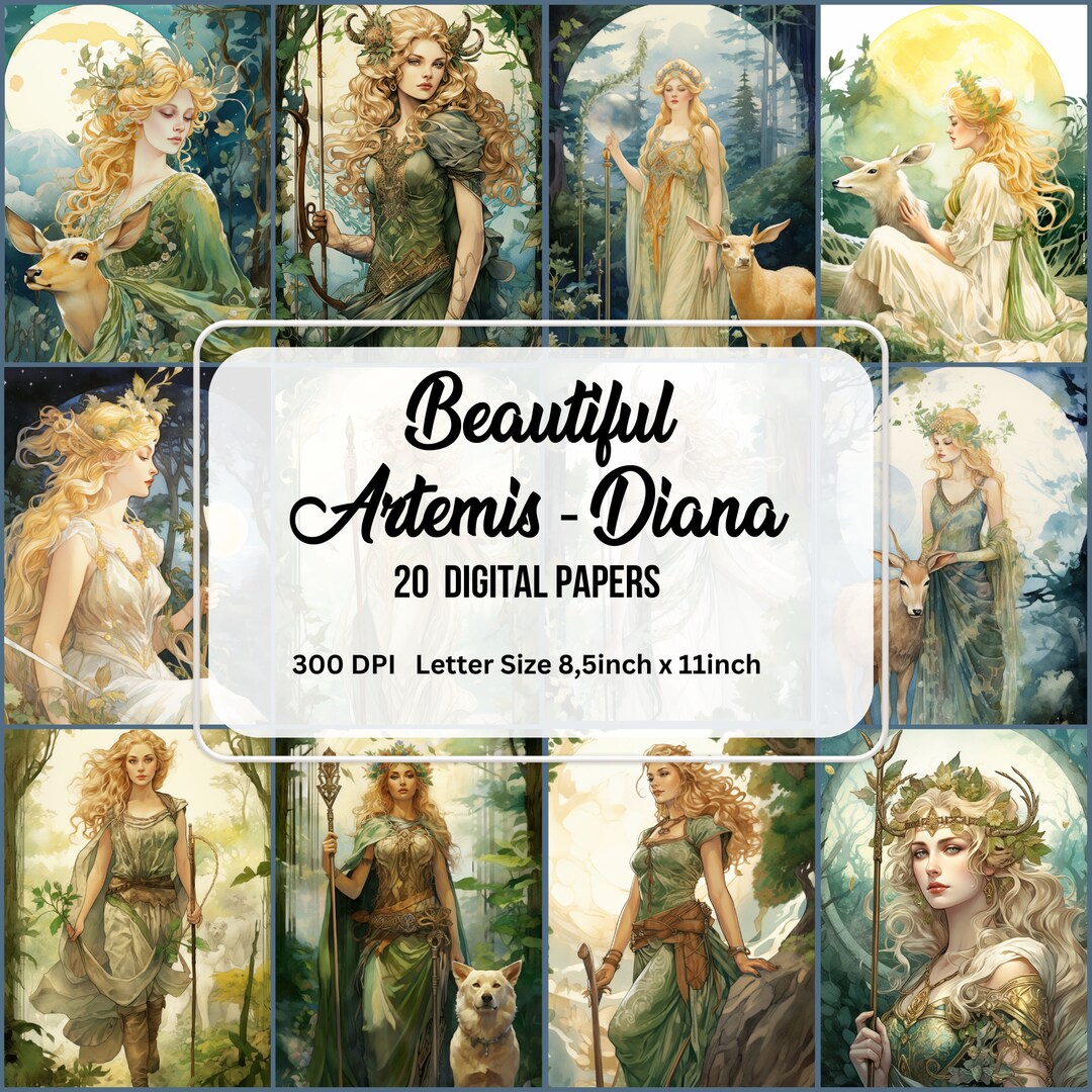 Printable Artemis Goddess Digital Papers,mythology Ephemera,instant Digital Download,craft Paper ...