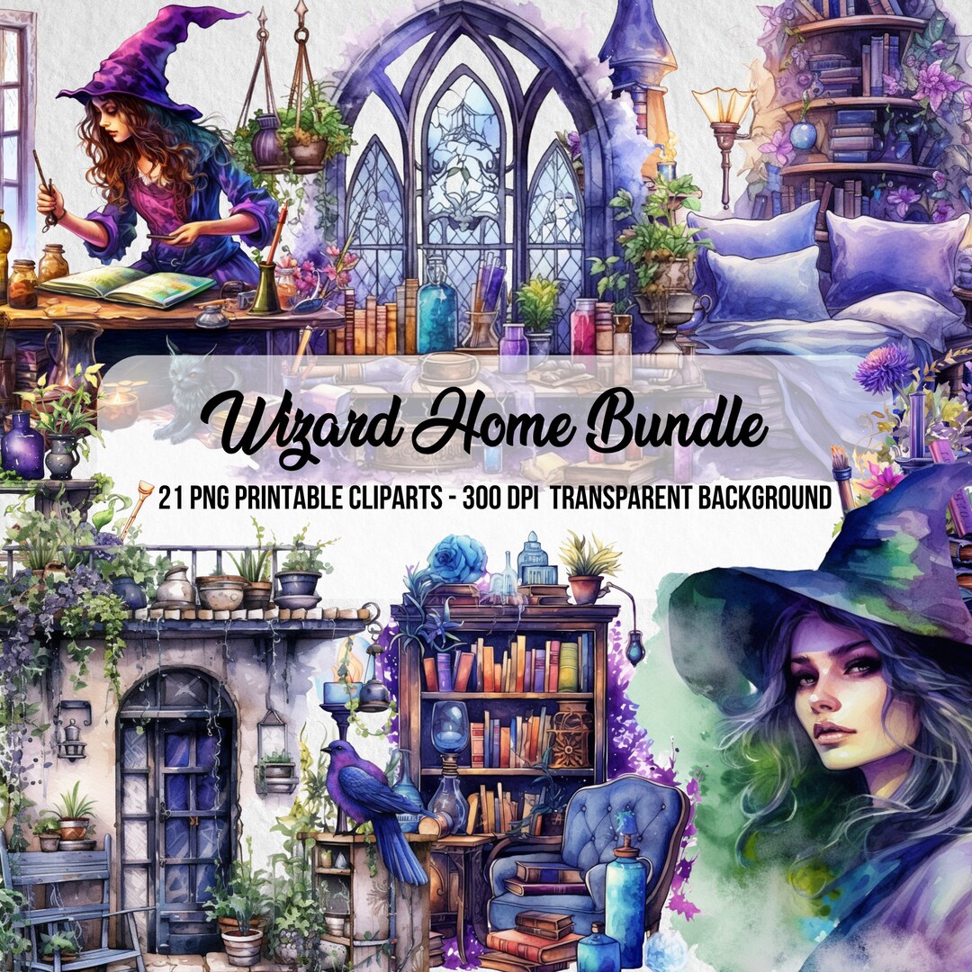 Wizard Home Bundle,png Wizard,junk Journal,scrapbook,clipart Bundle ...