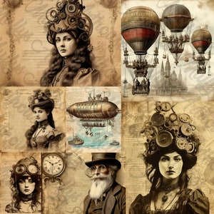 15 Steampunk Themed Old Digital Printable Paper,steampunk Ephemera Art ...
