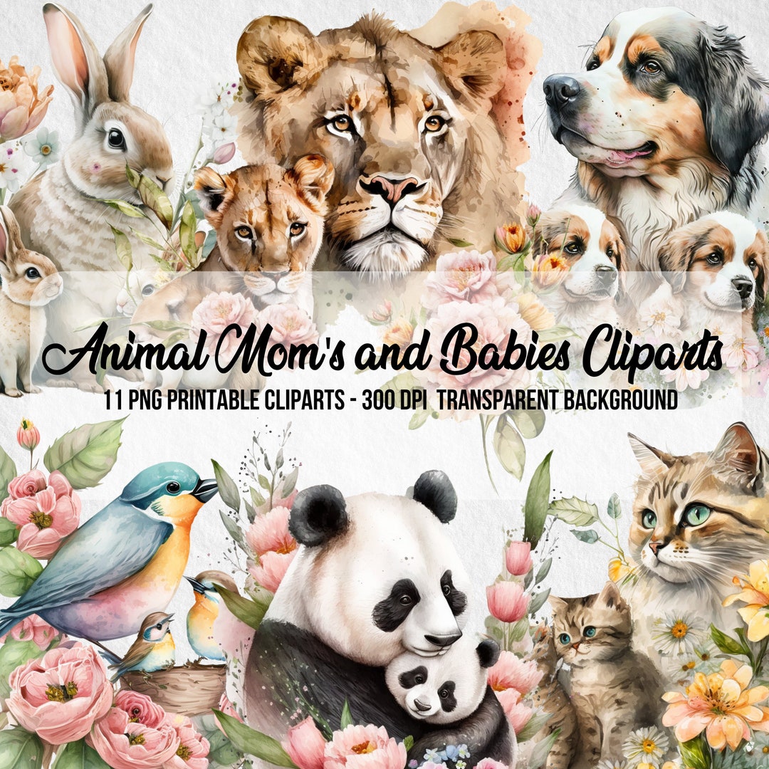 Animal Mom and Baby Clipart,scrapbook,junk Journal,png Animal ...