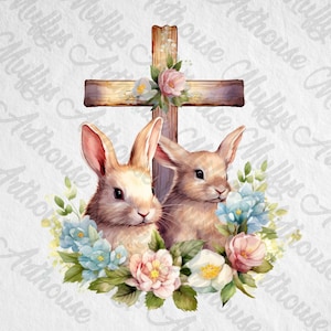 Floral Easter Cross Clipart: Bunny PNG Bundle (digital Download) - Etsy