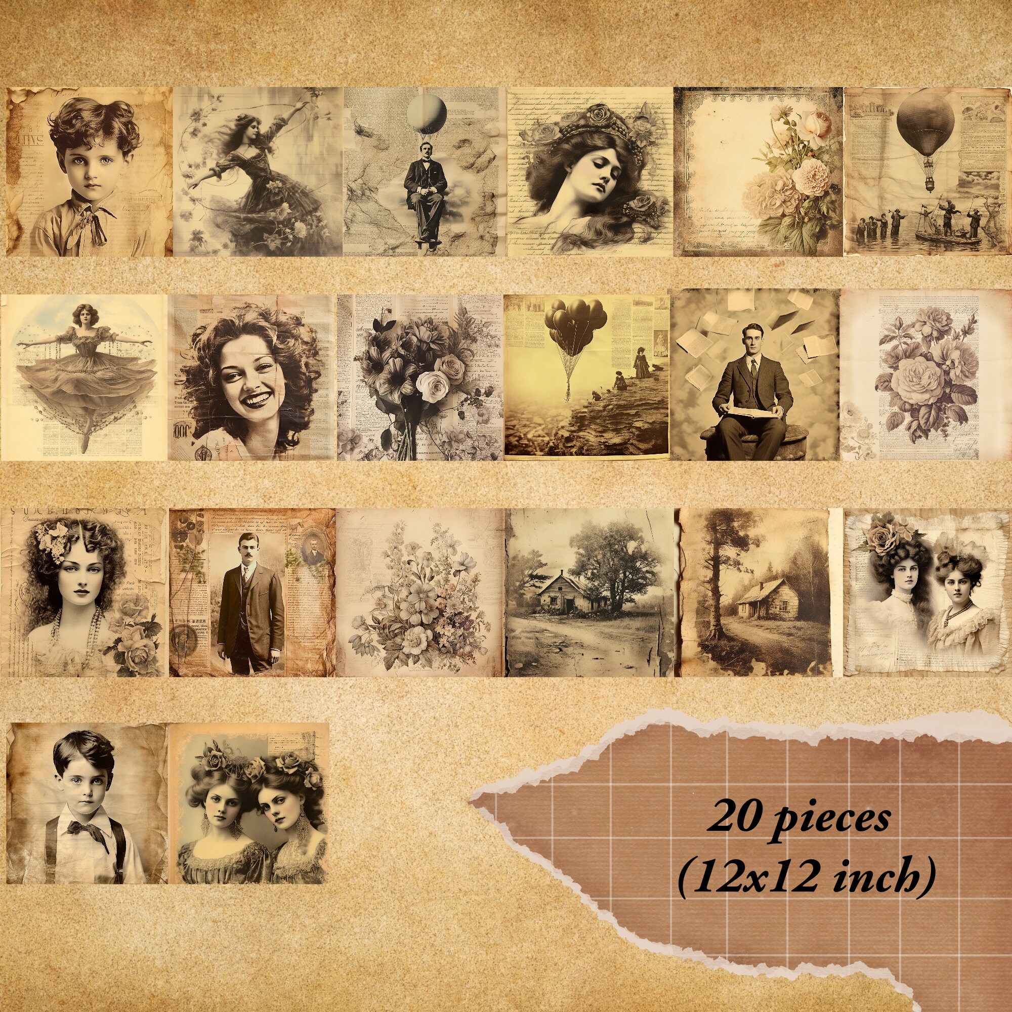 60 Vintage Newspaper Ephemera, Printable Junk Journal (digital Download ...