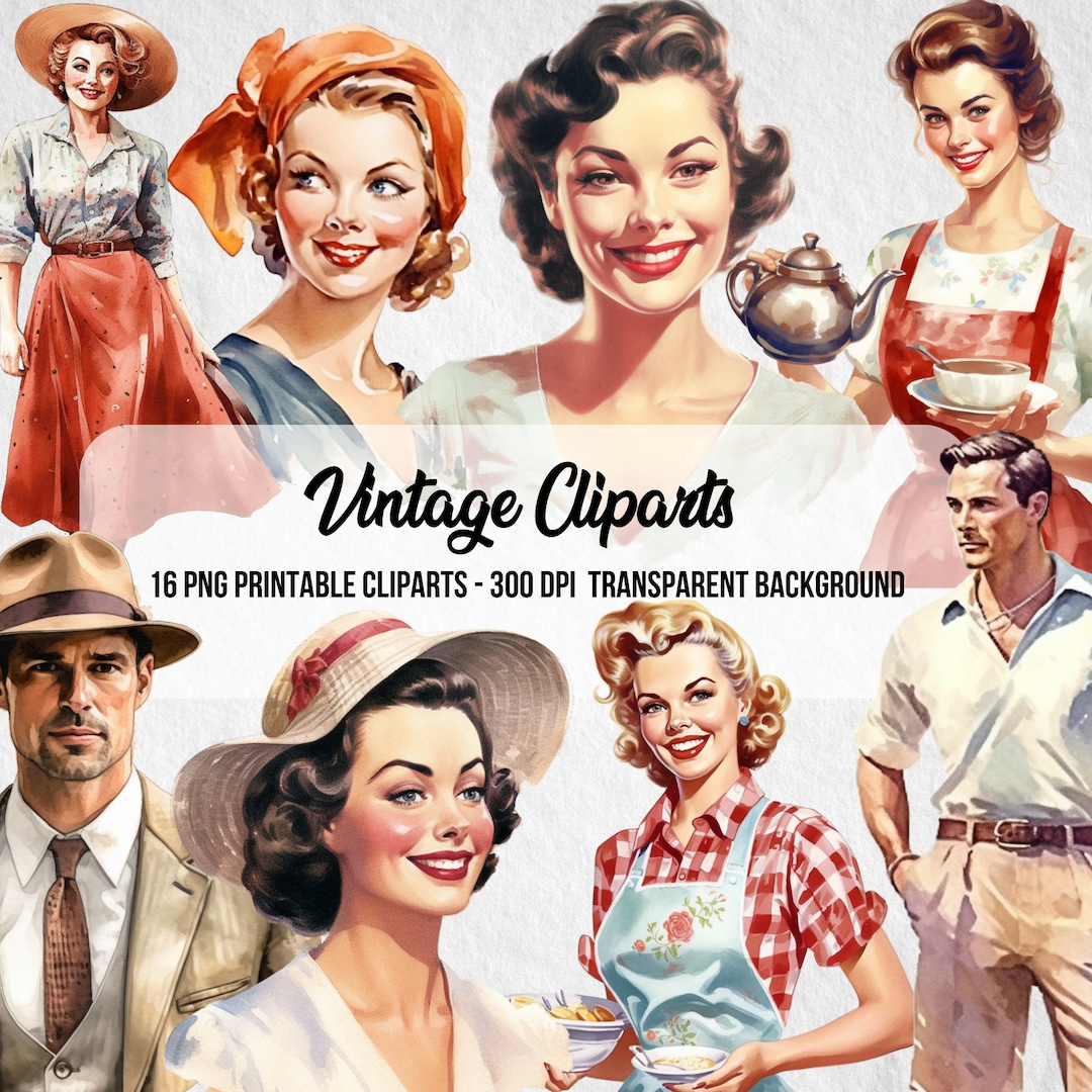Vintage People Clipart Bundle, Watercolor Style, Commercial Use ...