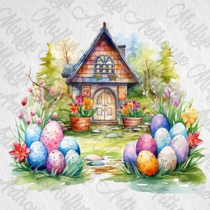 20 Easter Cottage Cliparts,watercolor Effect Easter Prints,easter Png ...
