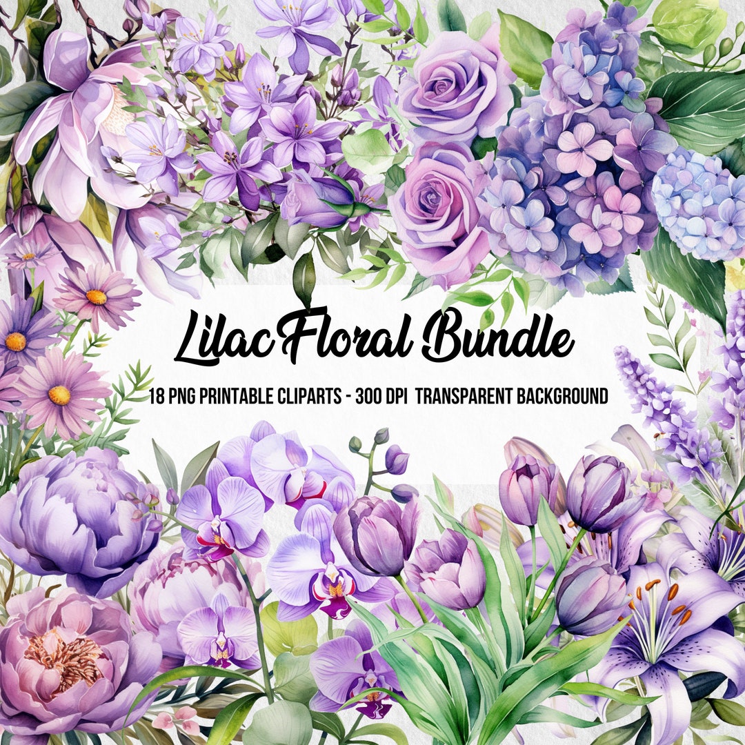 Lilac Floral Bundle,junk Journal,scrapbook,floral Images,clipart Bundle ...