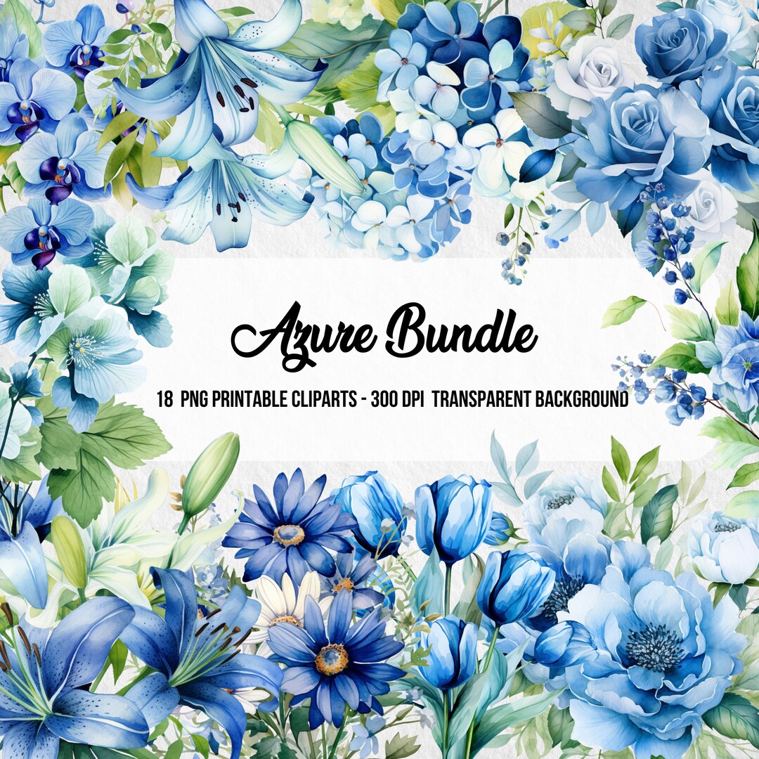 Azure Floral Bundle,junk Journal,scrapbook,floral Images,clipart Bundle ...