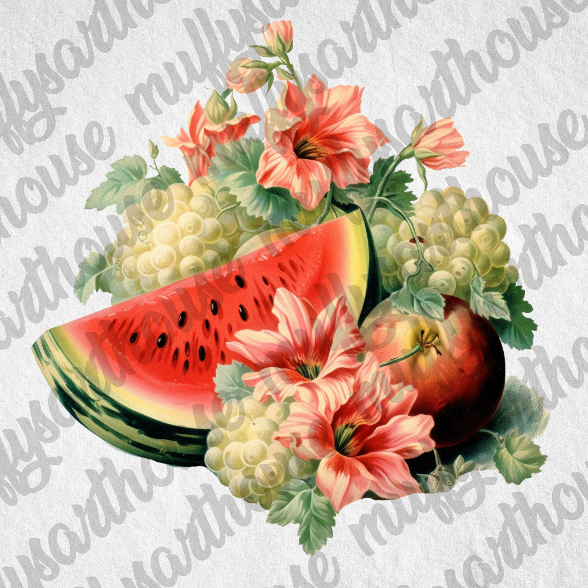 Vintage Style Floral Fruits Cliparts,watercolor Effect,commercial Use ...