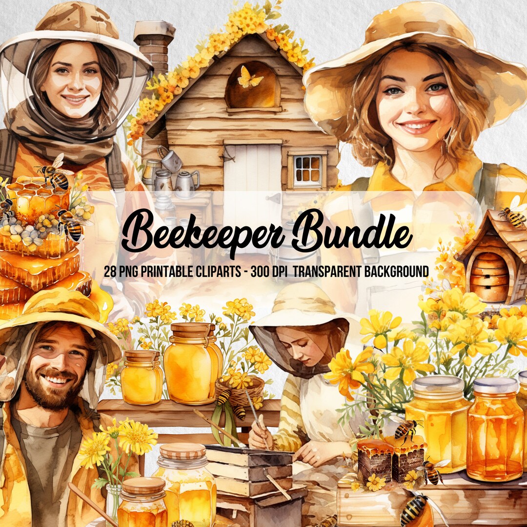 PNG Watercolour Beekeper Bundle, Bee Png Clip Art Bundle, Bee and Honey ...