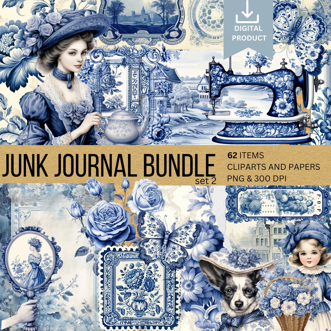 62 Delft Bluethemed Junk Journal Bundle,instant Digital Download ...