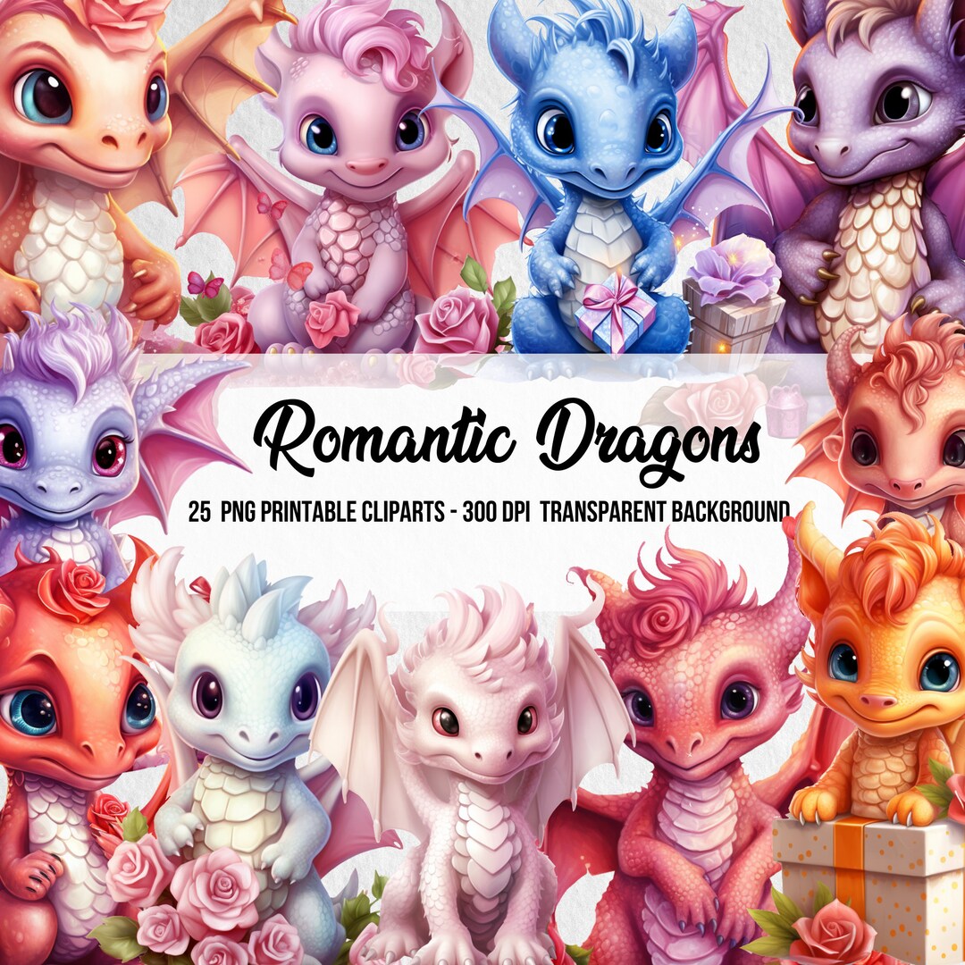 Romantic Dragon Cliparts,valentine's Day Gift,watercolor Effect ...