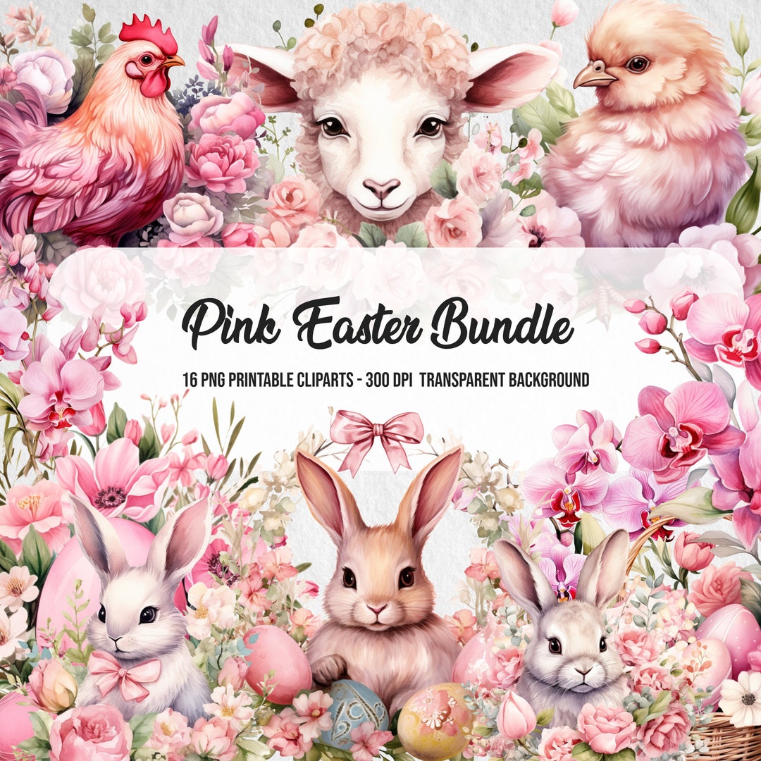 Pink Easter Clipart Bundle,pink Easter Bunny Png,digital Pink Animal ...