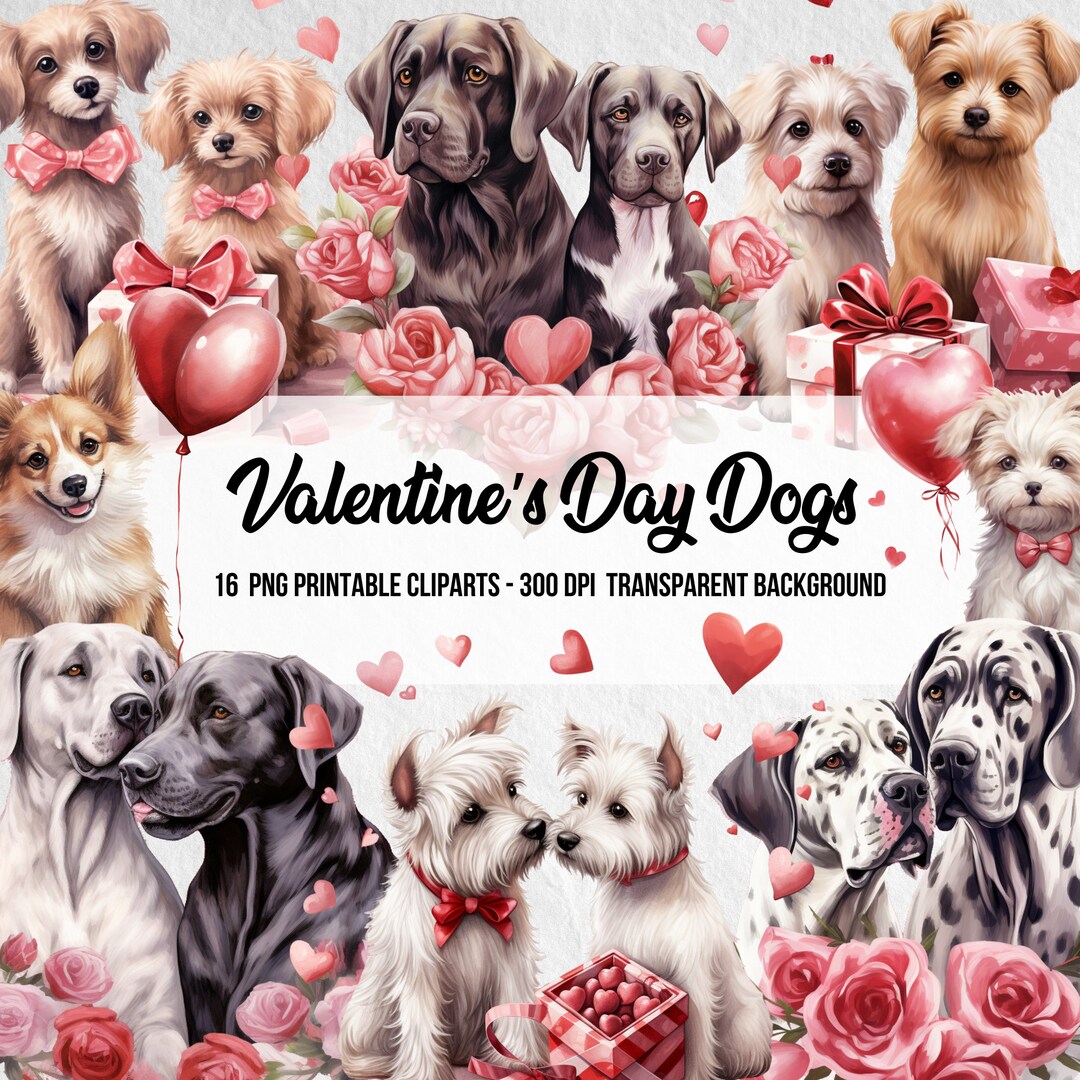 Valentine's Day Dog Cliparts,valentine's Day Gift,watercolor Effect ...
