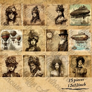15 Steampunk Themed Old Digital Printable Paper,steampunk Ephemera Art ...