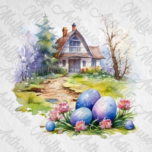 20 Easter Cottage Cliparts,watercolor Effect Easter Prints,easter Png ...