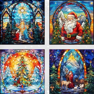 Printable Stained Glass Christmas Digital Paper,christmas Ephemera ...